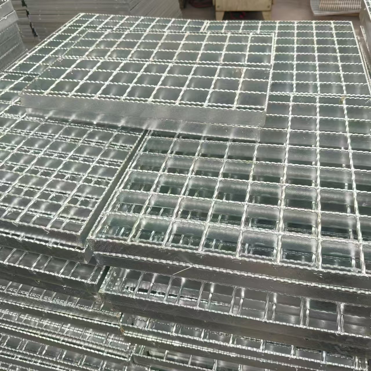 A steel grating that acts as a floor in a building and decorates the ...